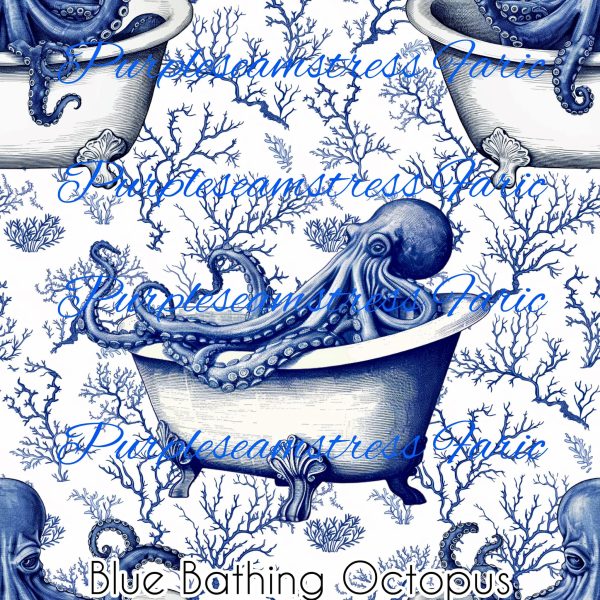 Bathing Blue Octopus – Fabric – Purpleseamstress Fabric