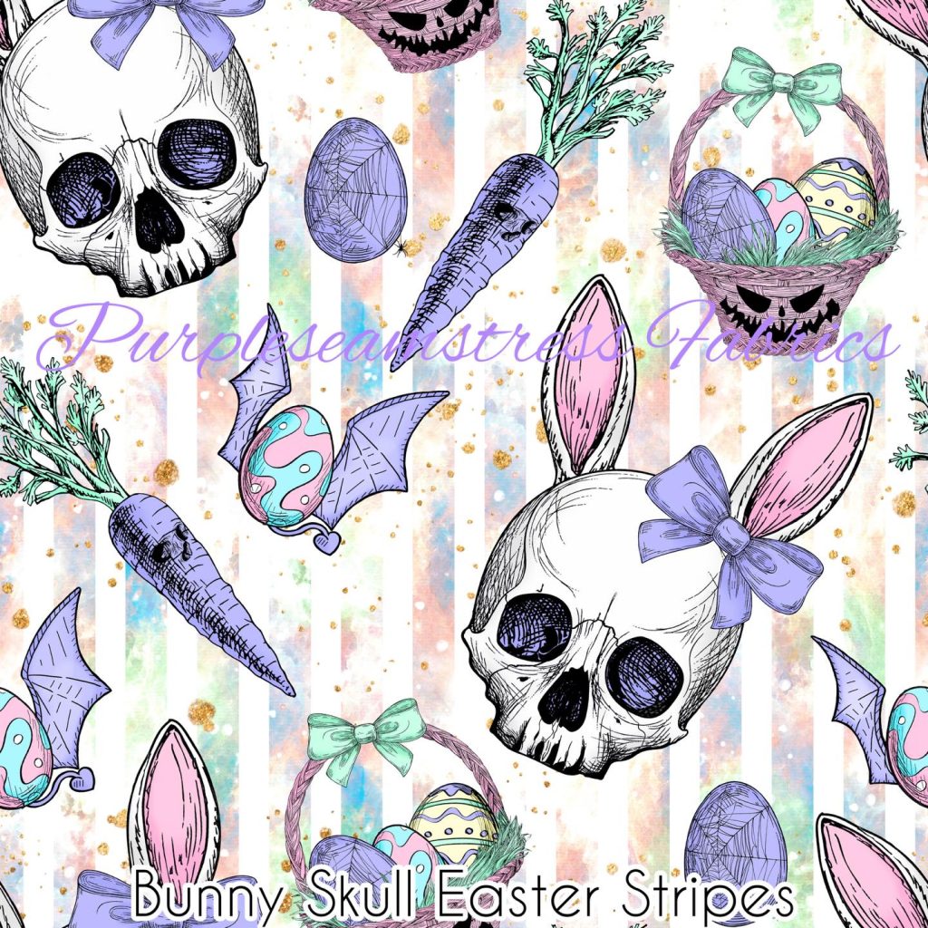Bunny Skull Easter Stripes – Purpleseamstress Fabric