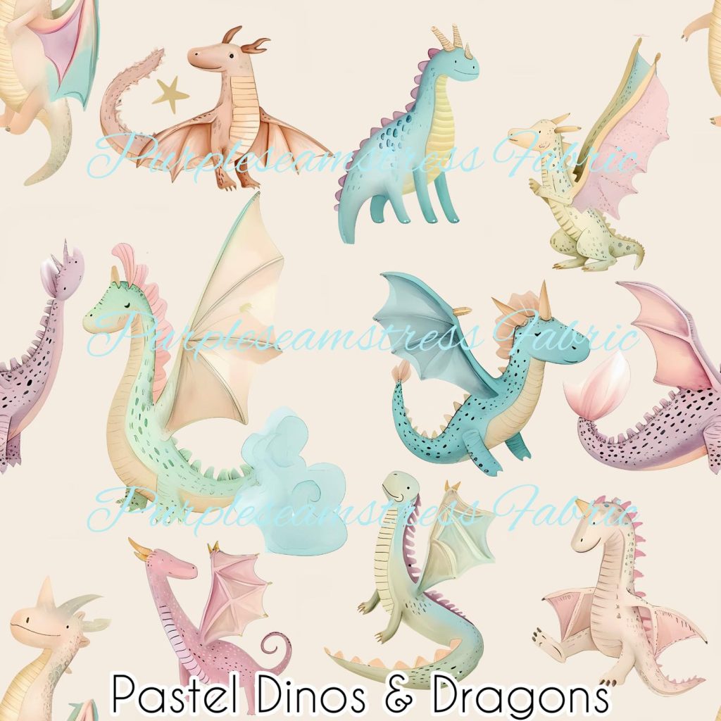 Pastel Dinos & Dragons – Fabric – Purpleseamstress Fabric