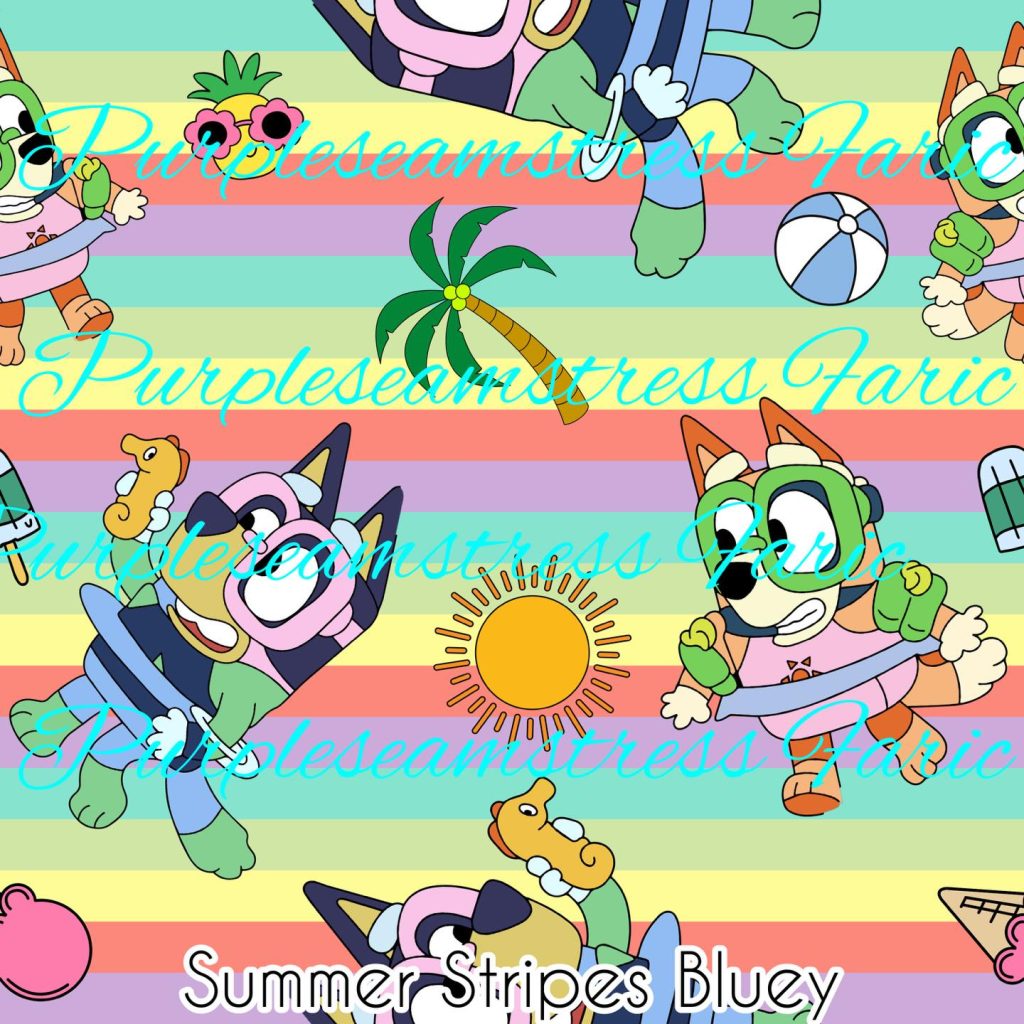 Summer Stripes Bluey – Fabric – Purpleseamstress Fabric