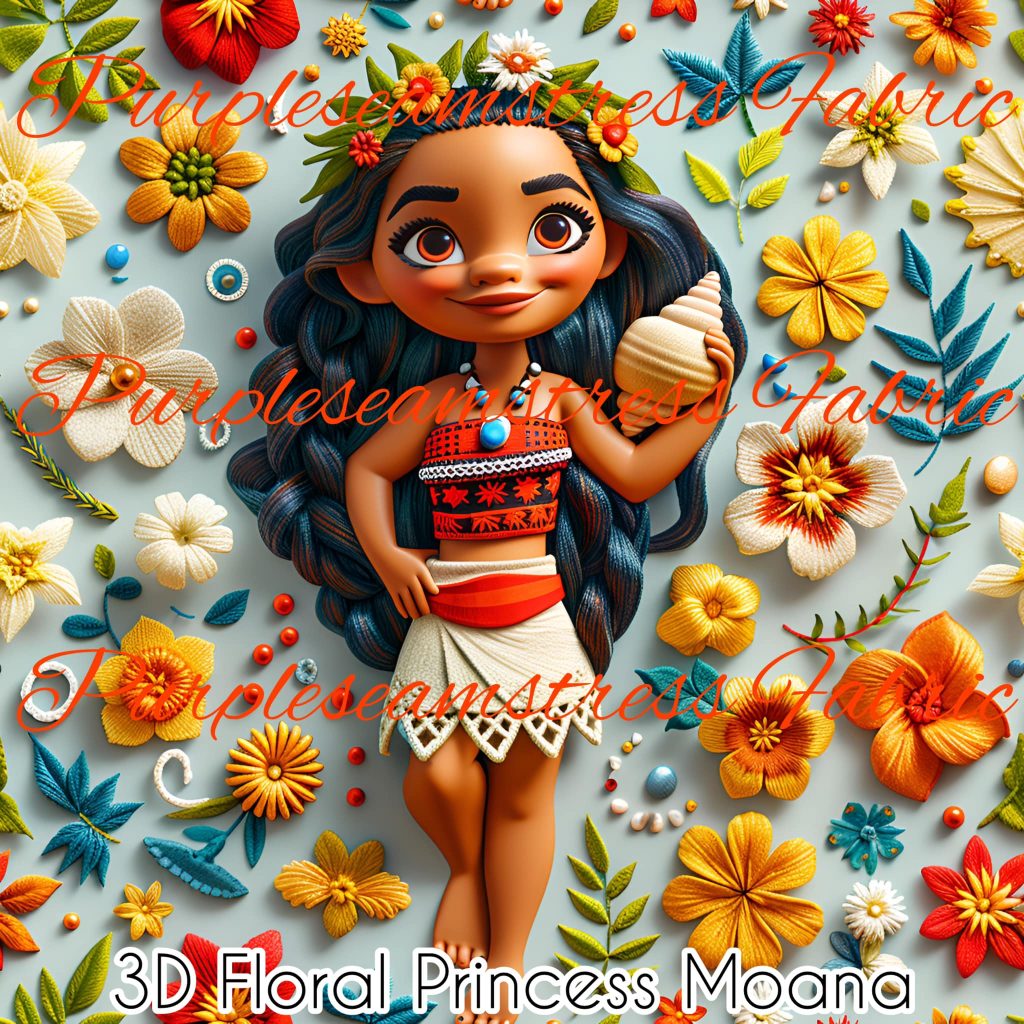 3D Floral Princess Moana – Purpleseamstress Fabric