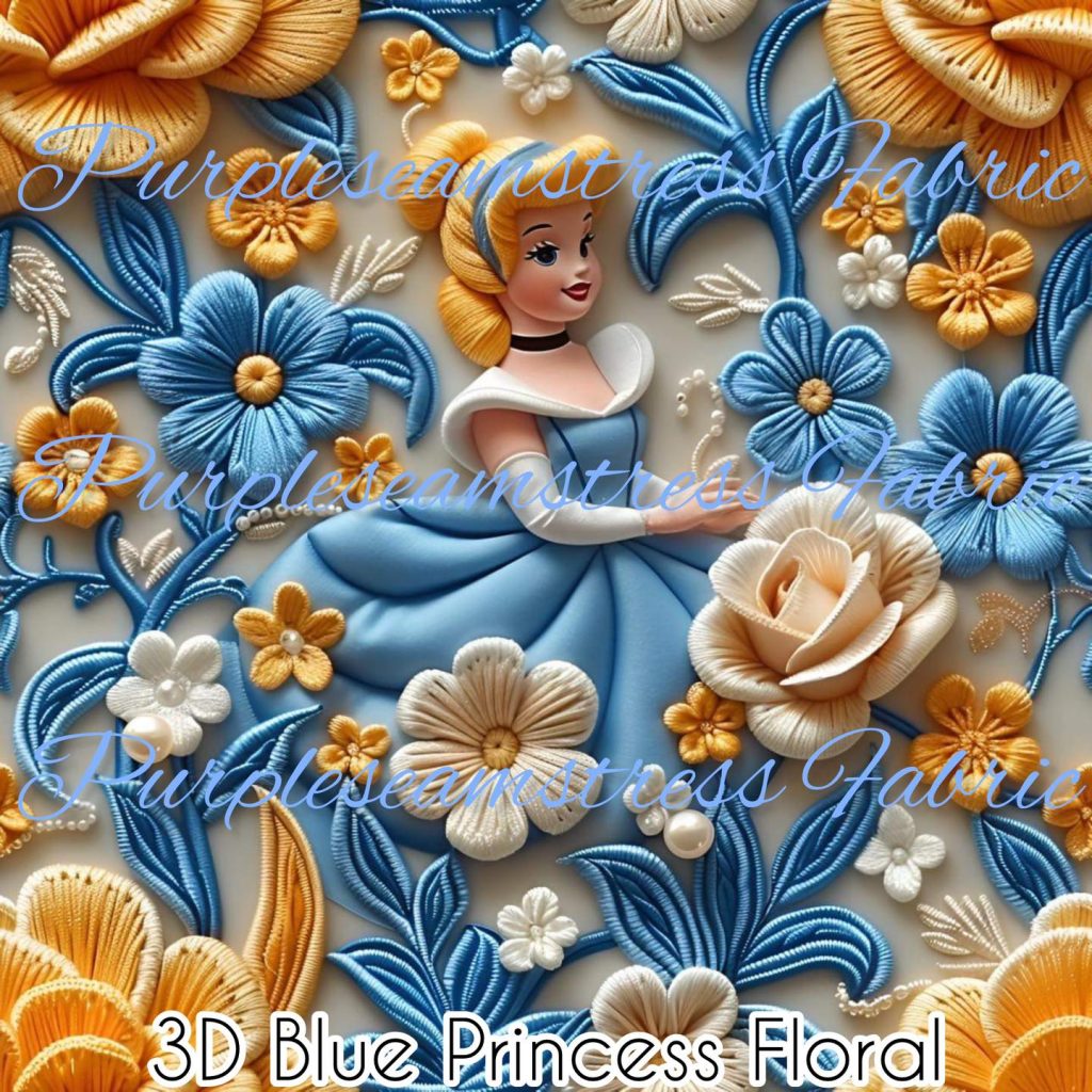 3D Blue Princess Floral – Fabric – Purpleseamstress Fabric