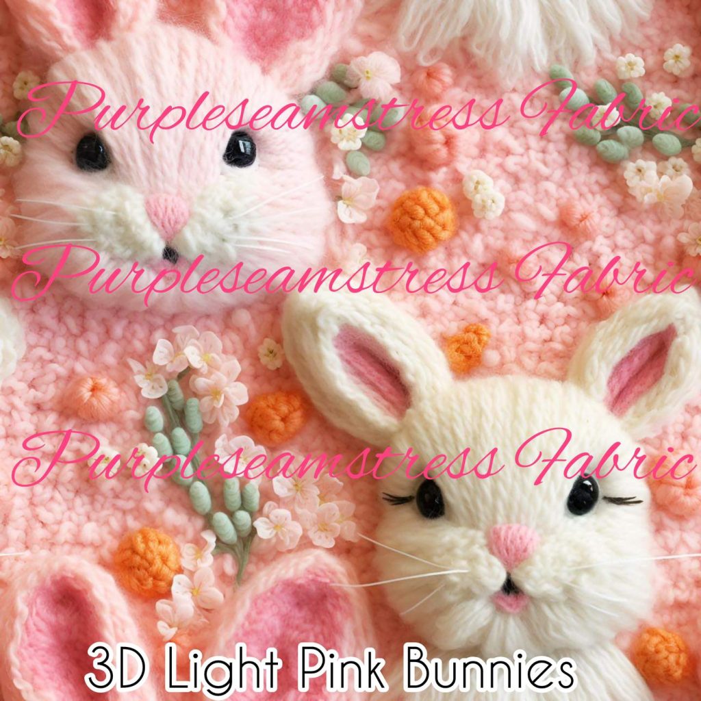 3D Light Pink Bunnies – Purpleseamstress Fabric