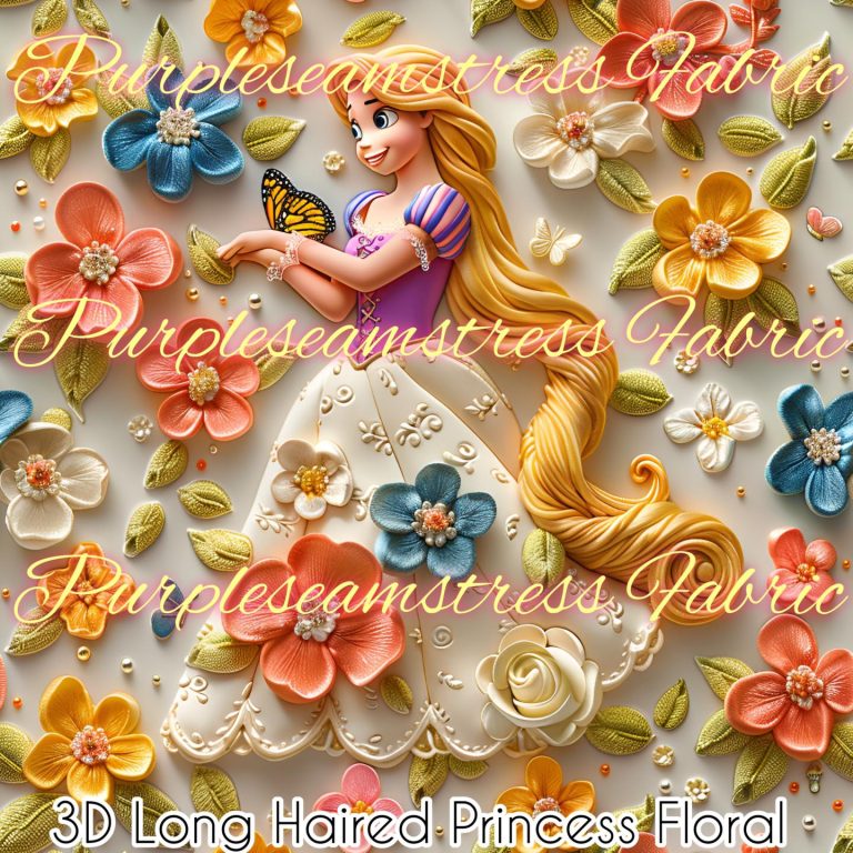 3D Long Haired Princess Floral – Fabric – Purpleseamstress Fabric