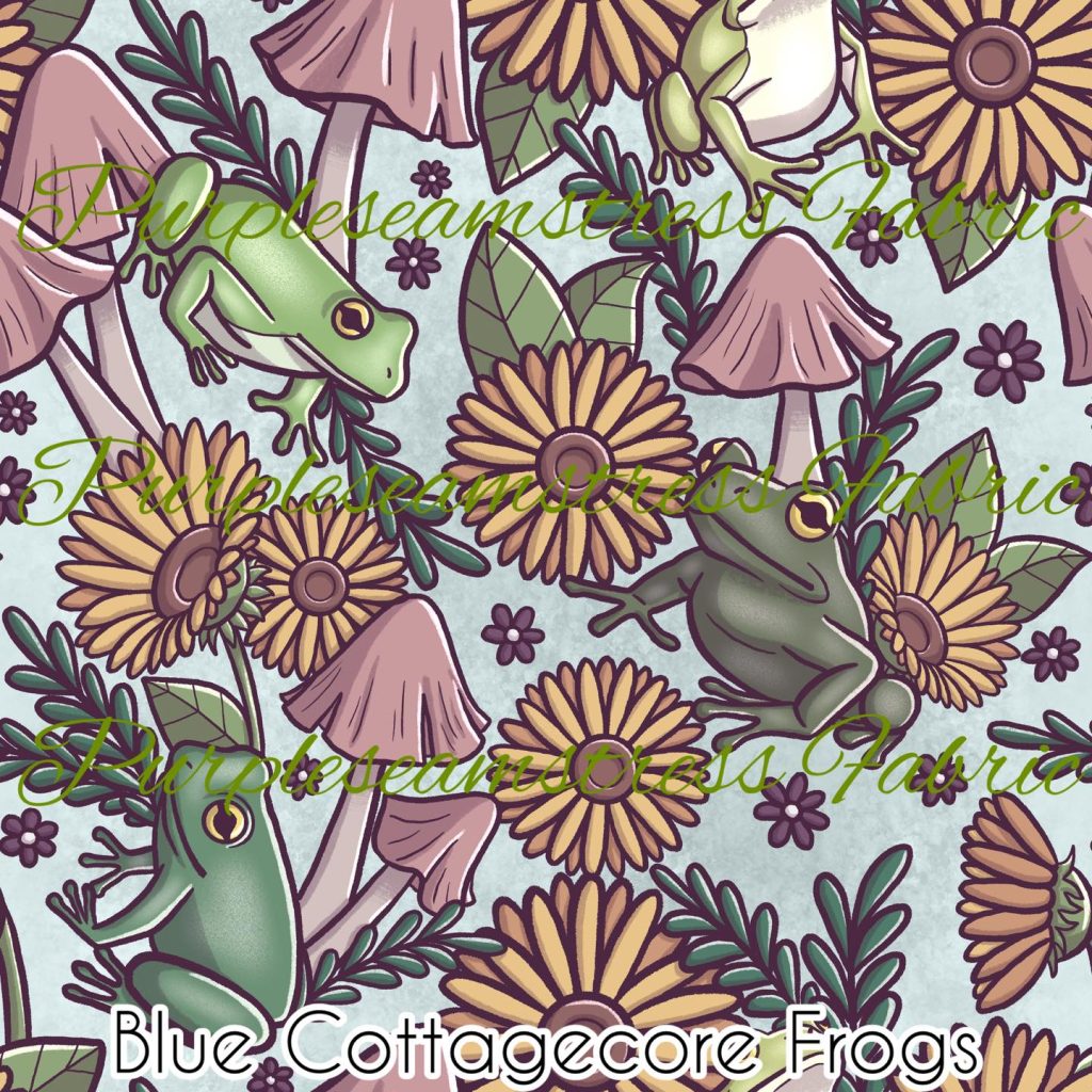 Blue Cottagecore Frogs – Purpleseamstress Fabric