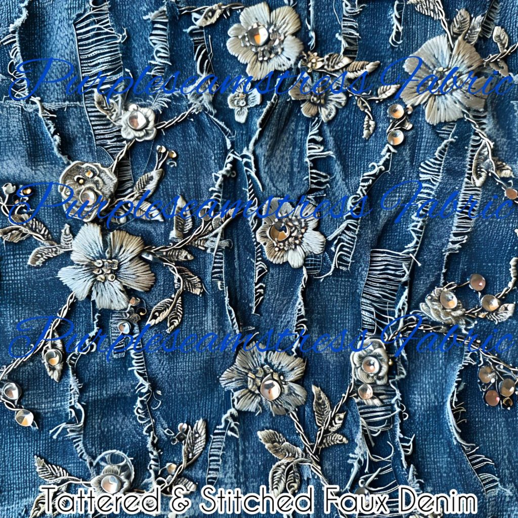 Tattered & Stitched Faux Denim – Fabric – Purpleseamstress Fabric