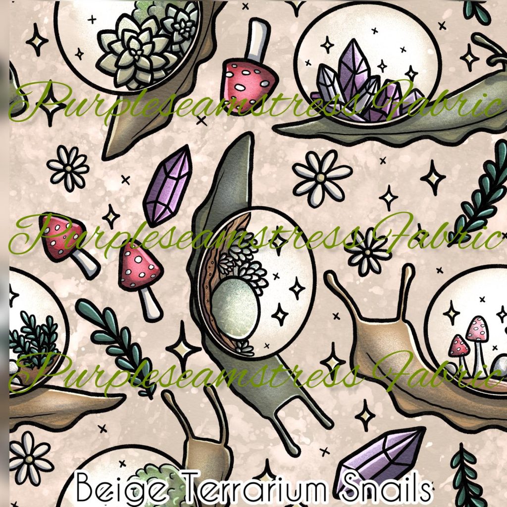 Beige Terrarium Snails – Fabric – Purpleseamstress Fabric