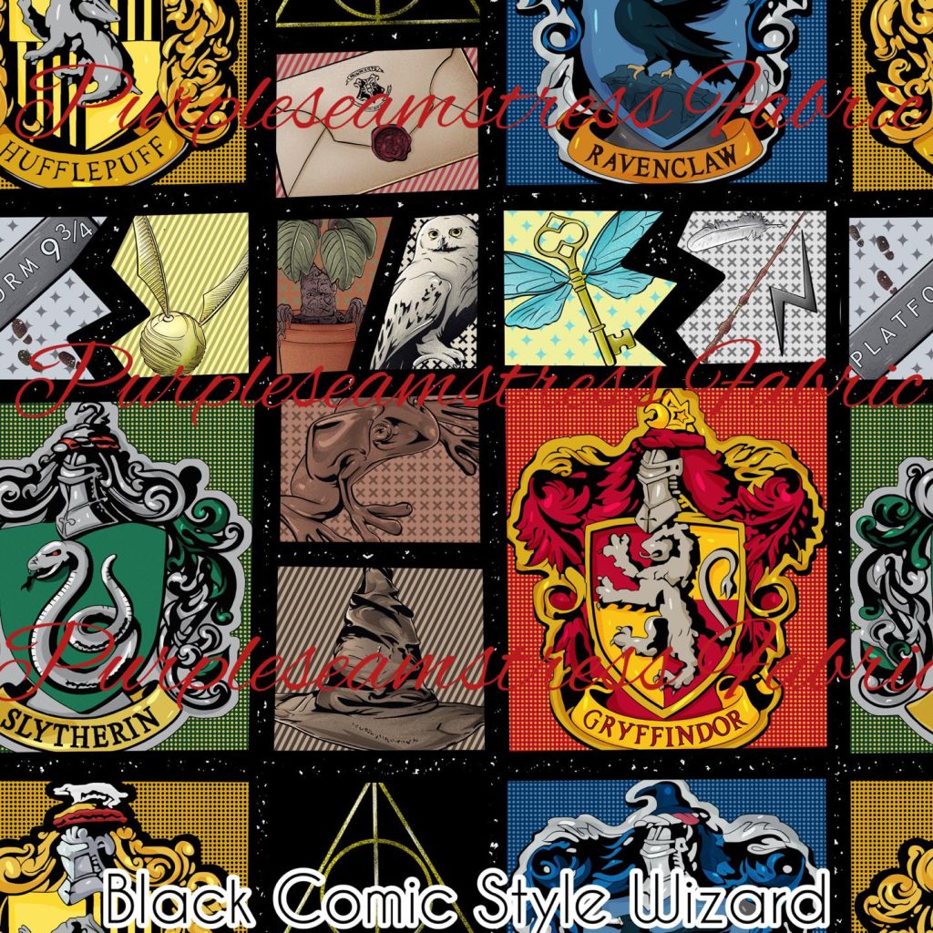 Black Comic Style Wizard – Fabric – Purpleseamstress Fabric