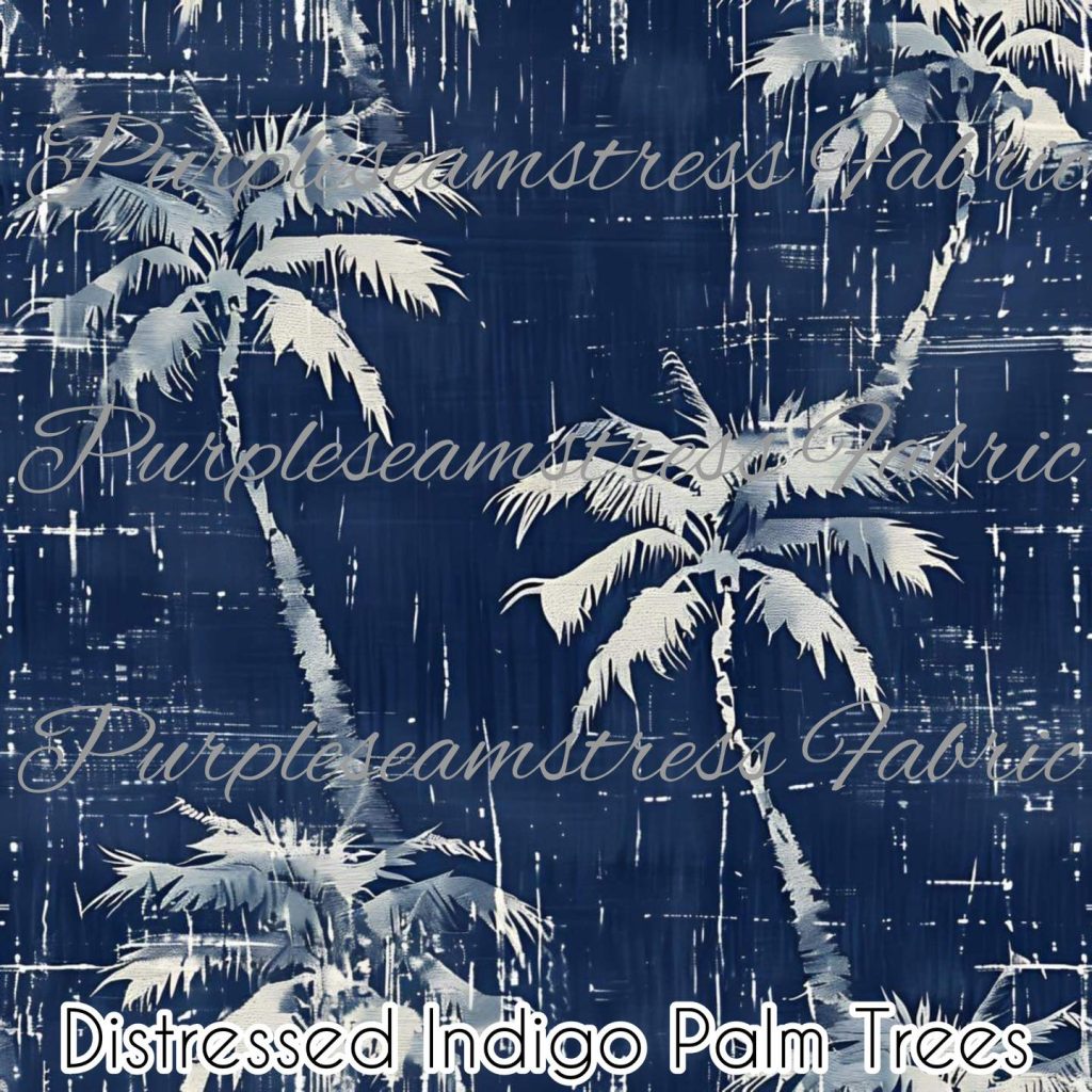 Distressed Indigo Palm Trees – Fabric – Purpleseamstress Fabric