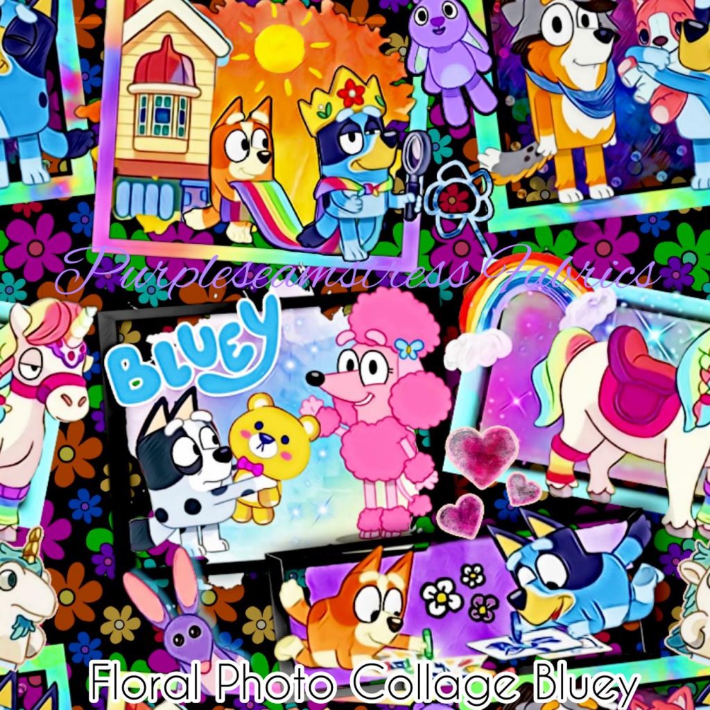 Floral Photo Collage Bluey – Fabric – Purpleseamstress Fabric