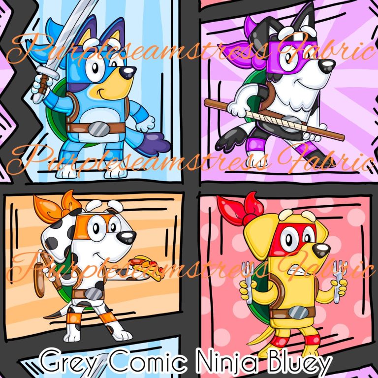 Grey Comic Ninja Bluey – Purpleseamstress Fabric