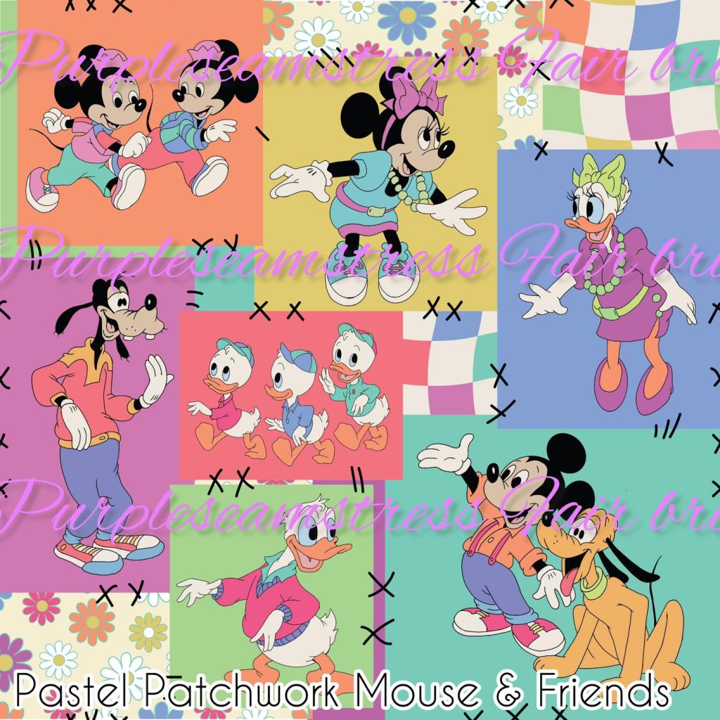 Pastel Patchwork Mouse & Friends – Fabric – Purpleseamstress Fabric