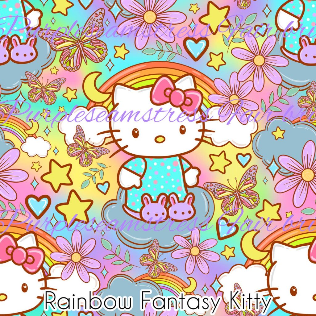 Rainbow Fantasy Kitty – Fabric – Purpleseamstress Fabric