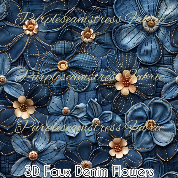 3D Faux Denim Flowers – Fabric – Purpleseamstress Fabric
