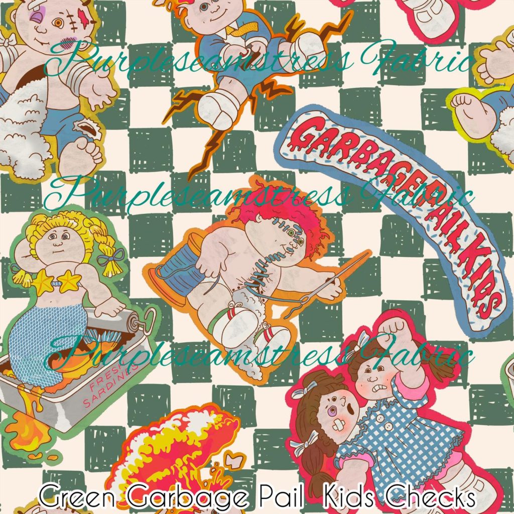 Green Garbage Pail Kids Checks – Fabric – Purpleseamstress Fabric
