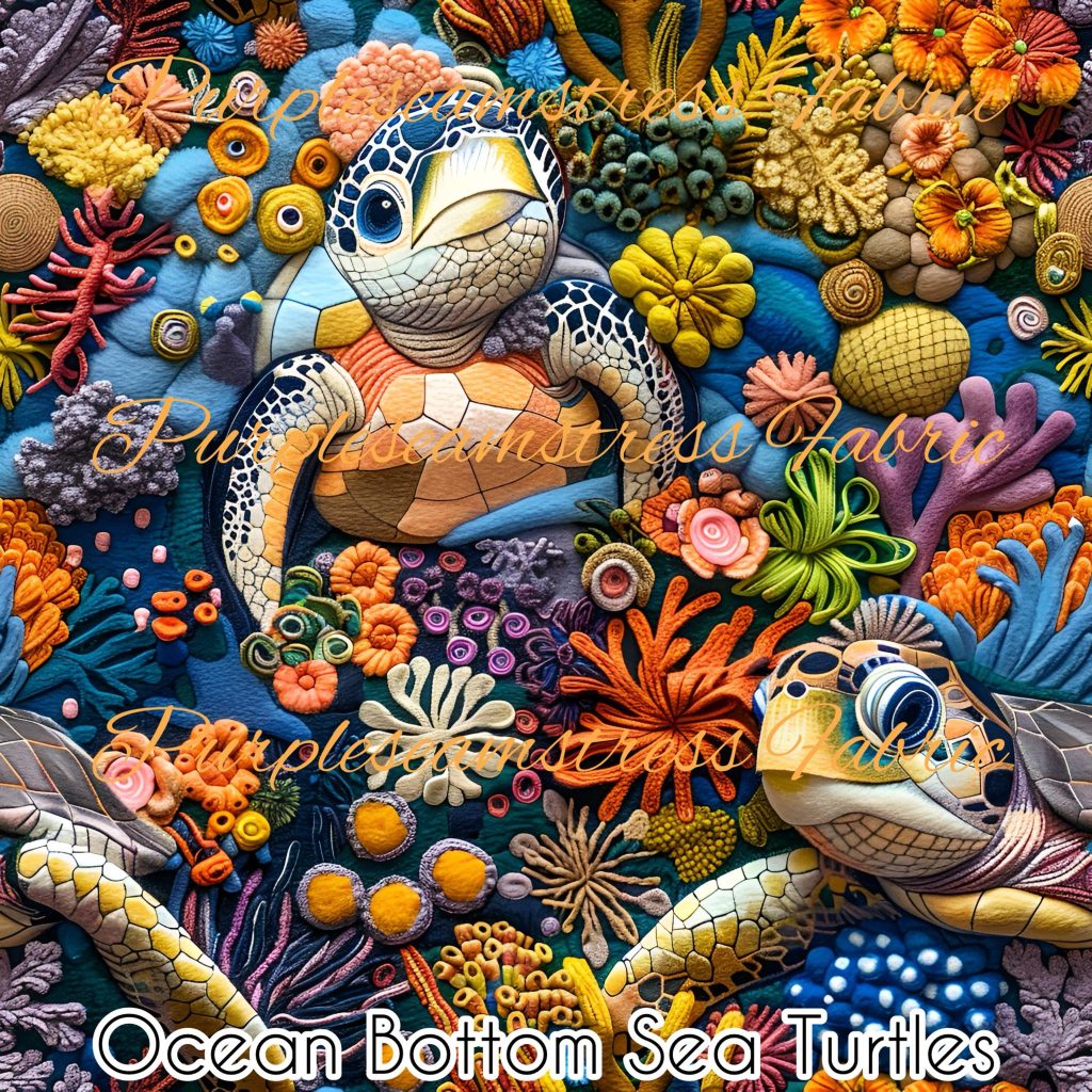 Ocean Bottom Sea Turtles – Fabric – Purpleseamstress Fabric