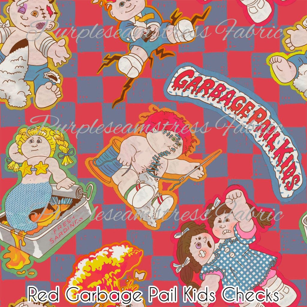 Red Garbage Pail Kids Checks – Fabric – Purpleseamstress Fabric