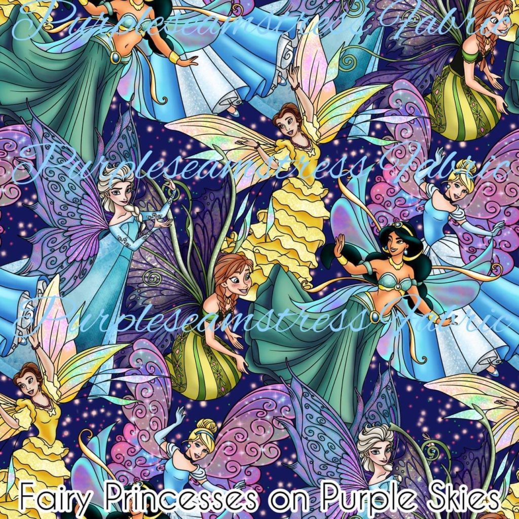 Fairy Princesses on Purple Skies – Fabric – Purpleseamstress Fabric