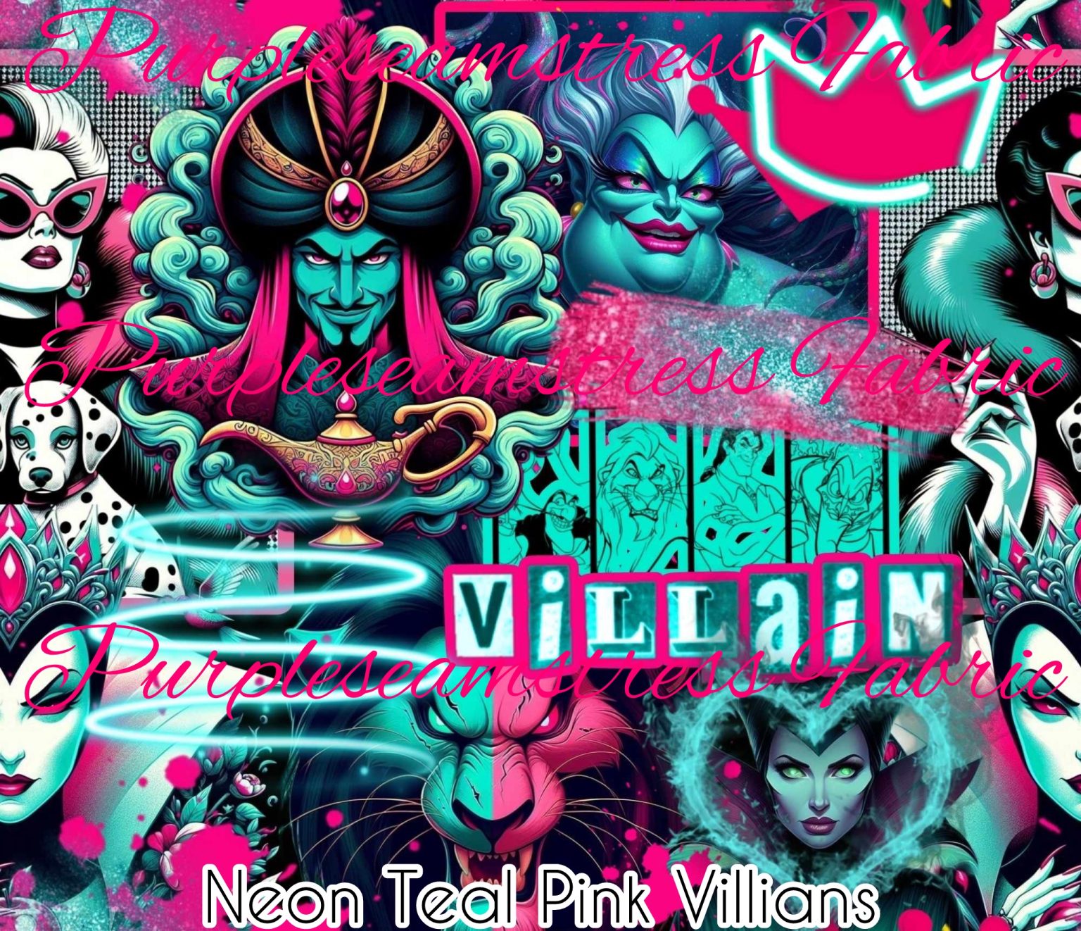 Neon Teal Pink Villains – Fabric – Purpleseamstress Fabric
