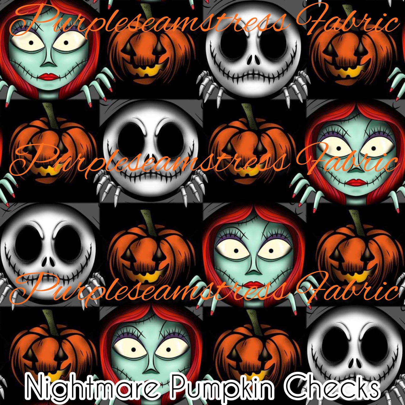 Nightmare Pumpkin Checks – Fabric – Purpleseamstress Fabric