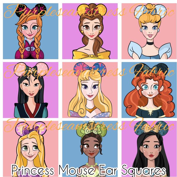 Princess Mouse Ear Squares – Fabric – Purpleseamstress Fabric