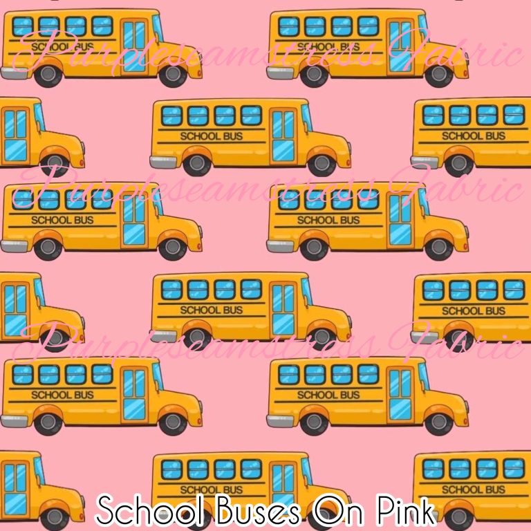 School Buses on Pink – Purpleseamstress Fabric