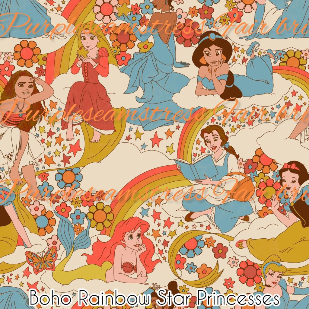 Boho Rainbow Star Princesses – Fabric – Purpleseamstress Fabric