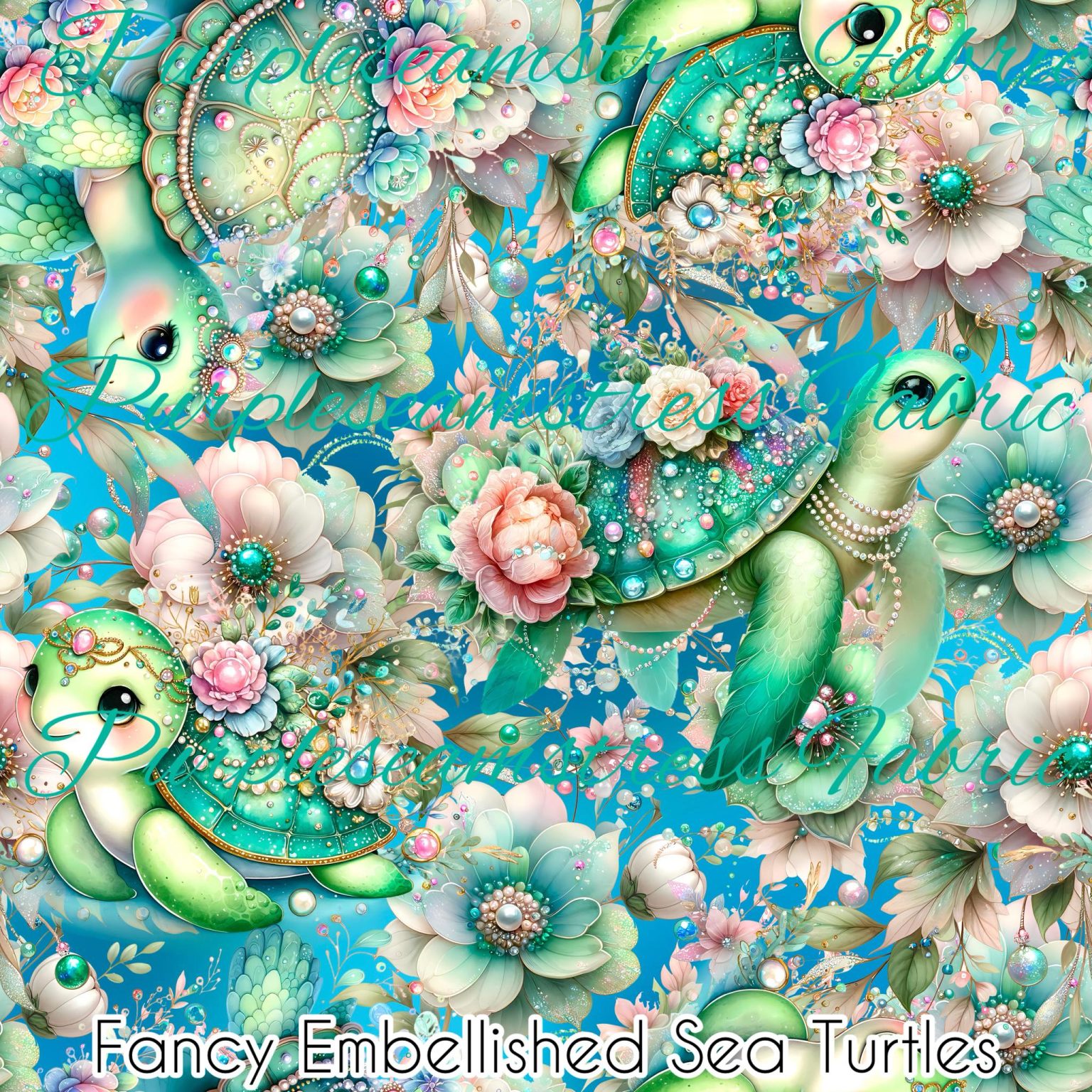 Fancy Embellished Sea Turtles – Purpleseamstress Fabric