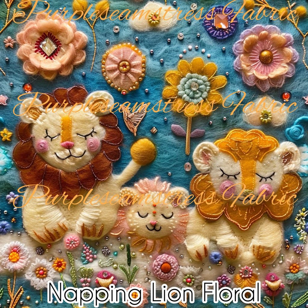 Napping Lion Floral – Fabric – Purpleseamstress Fabric
