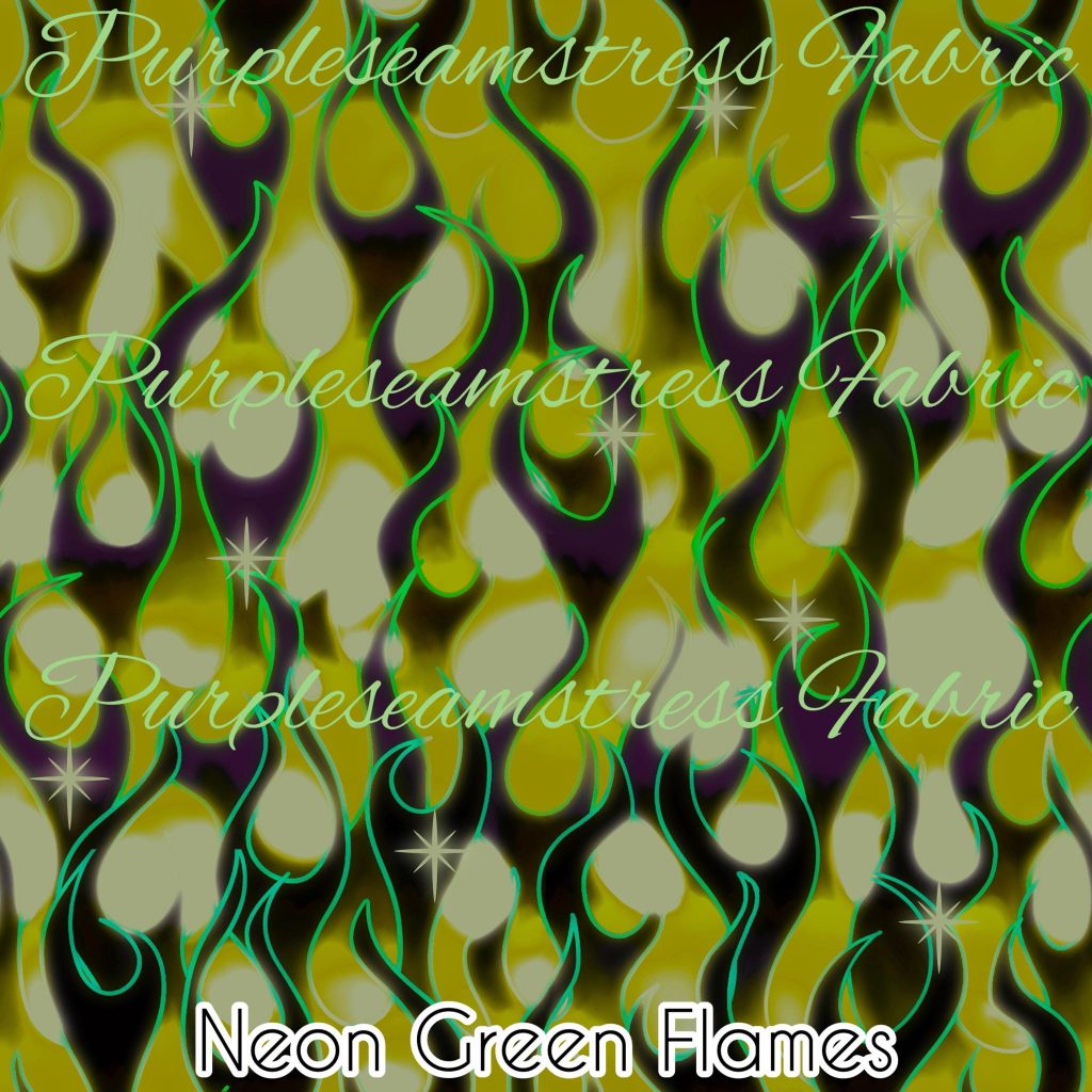 Neon Green Flames – Fabric – Purpleseamstress Fabric