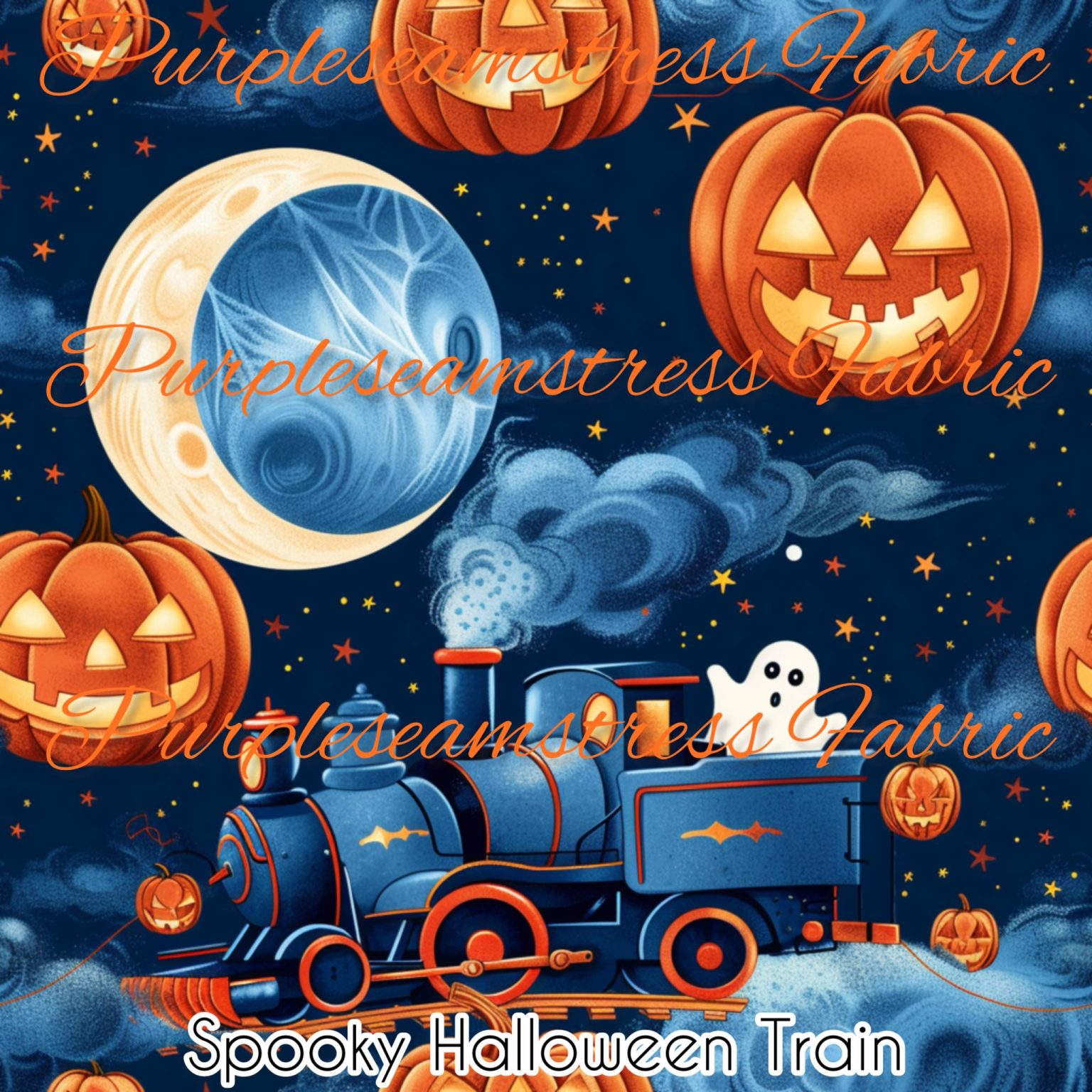 Spooky Halloween Train – Fabric – Purpleseamstress Fabric