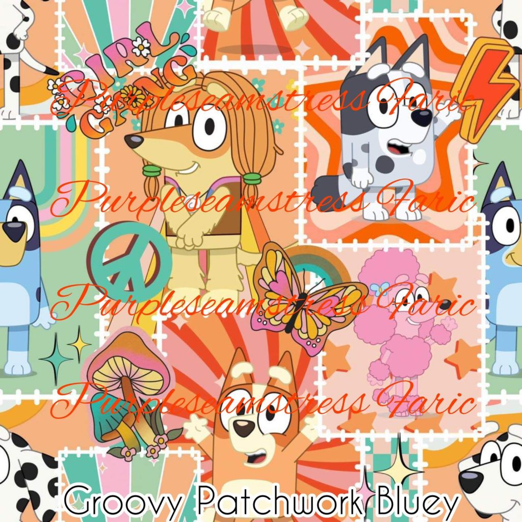 Groovy Patchwork Bluey – Fabric – Purpleseamstress Fabric