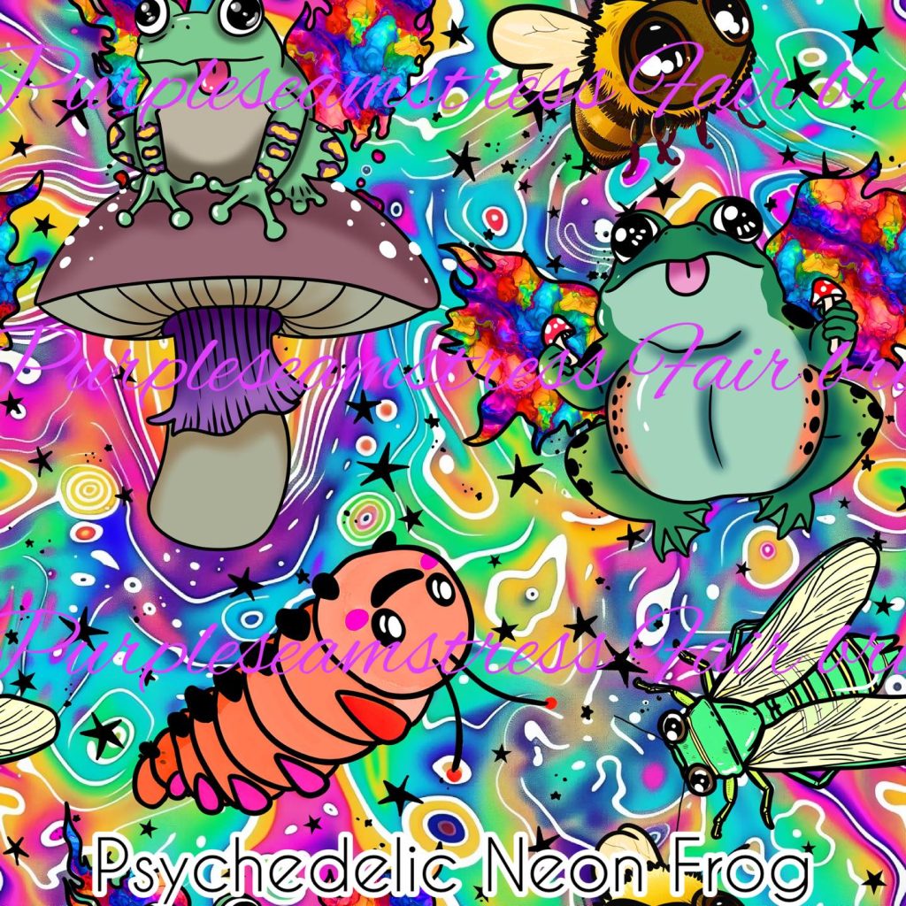 Psychedelic Neon Frog – Fabric – Purpleseamstress Fabric