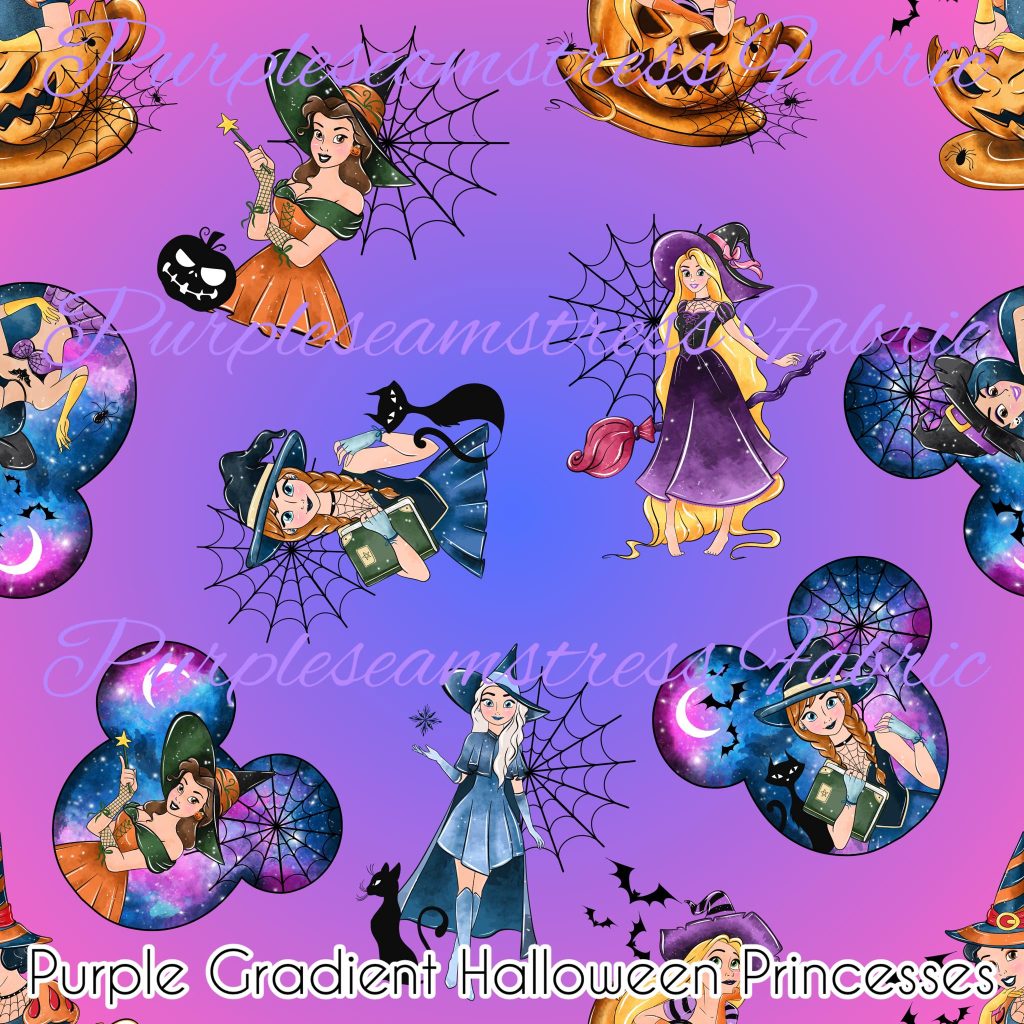 Purple Gradient Halloween Princesses – Fabric – Purpleseamstress Fabric