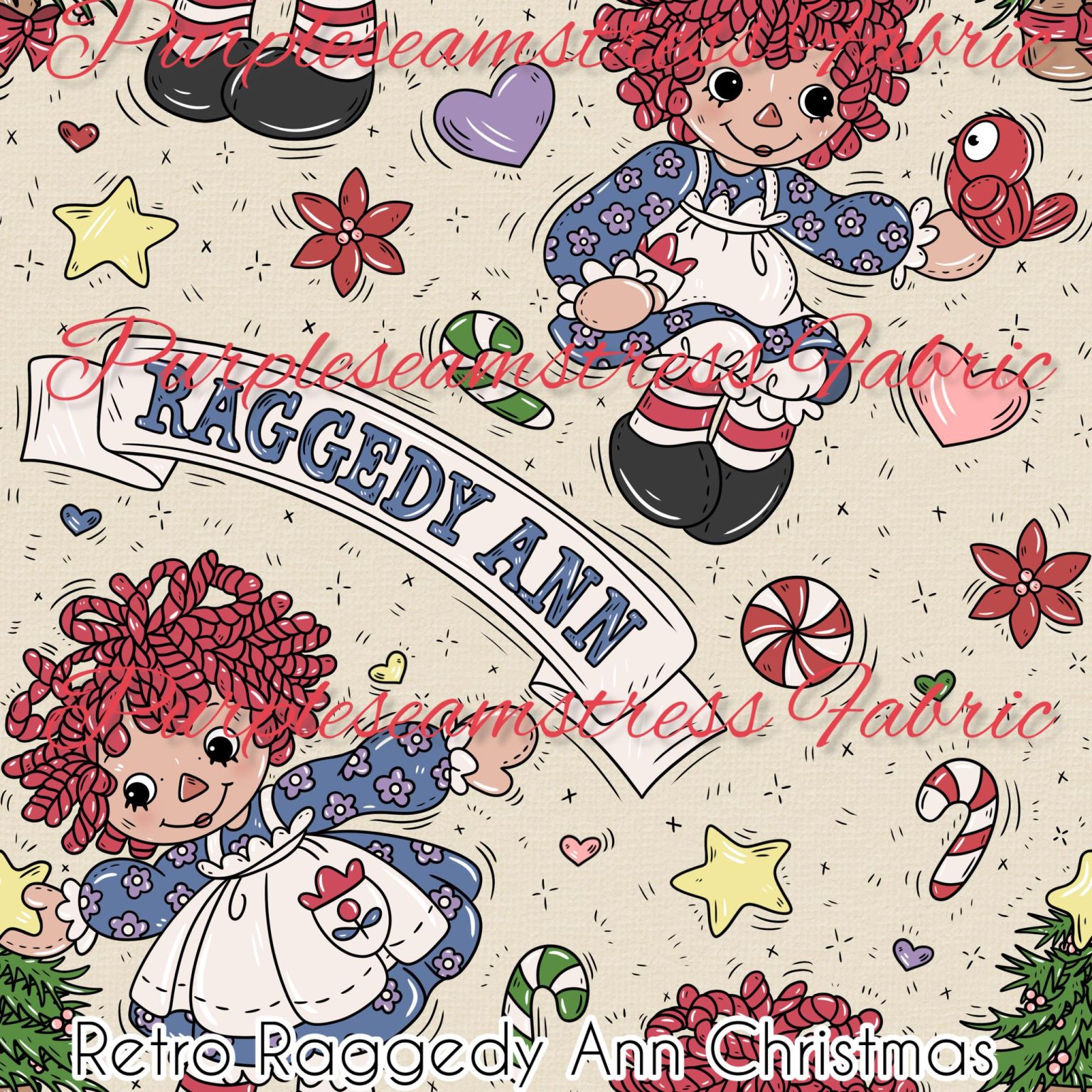 Retro Raggedy Ann Christmas – Fabric – Purpleseamstress Fabric