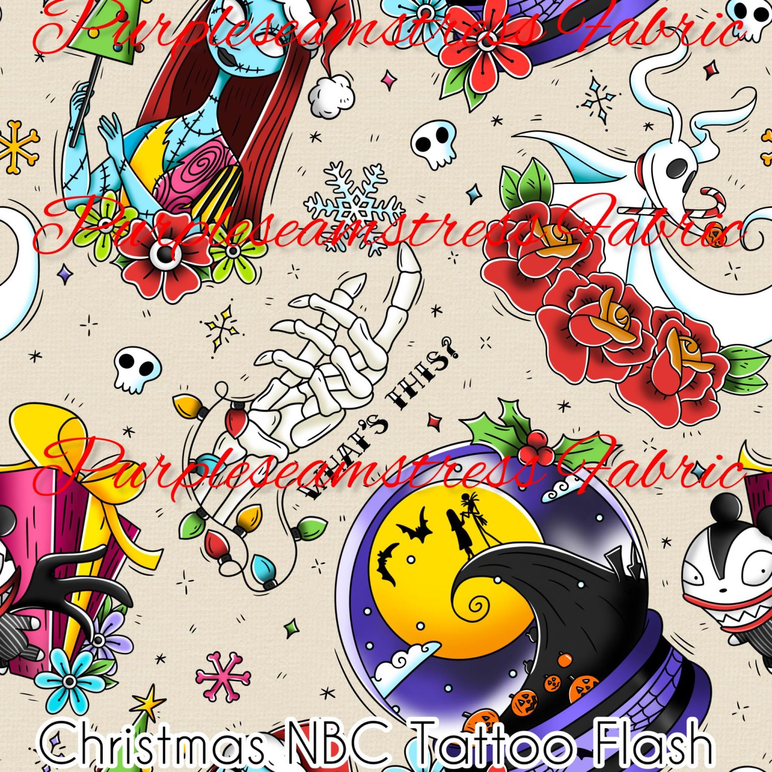 Christmas NBC Tattoo Flash – Fabric – Purpleseamstress Fabric