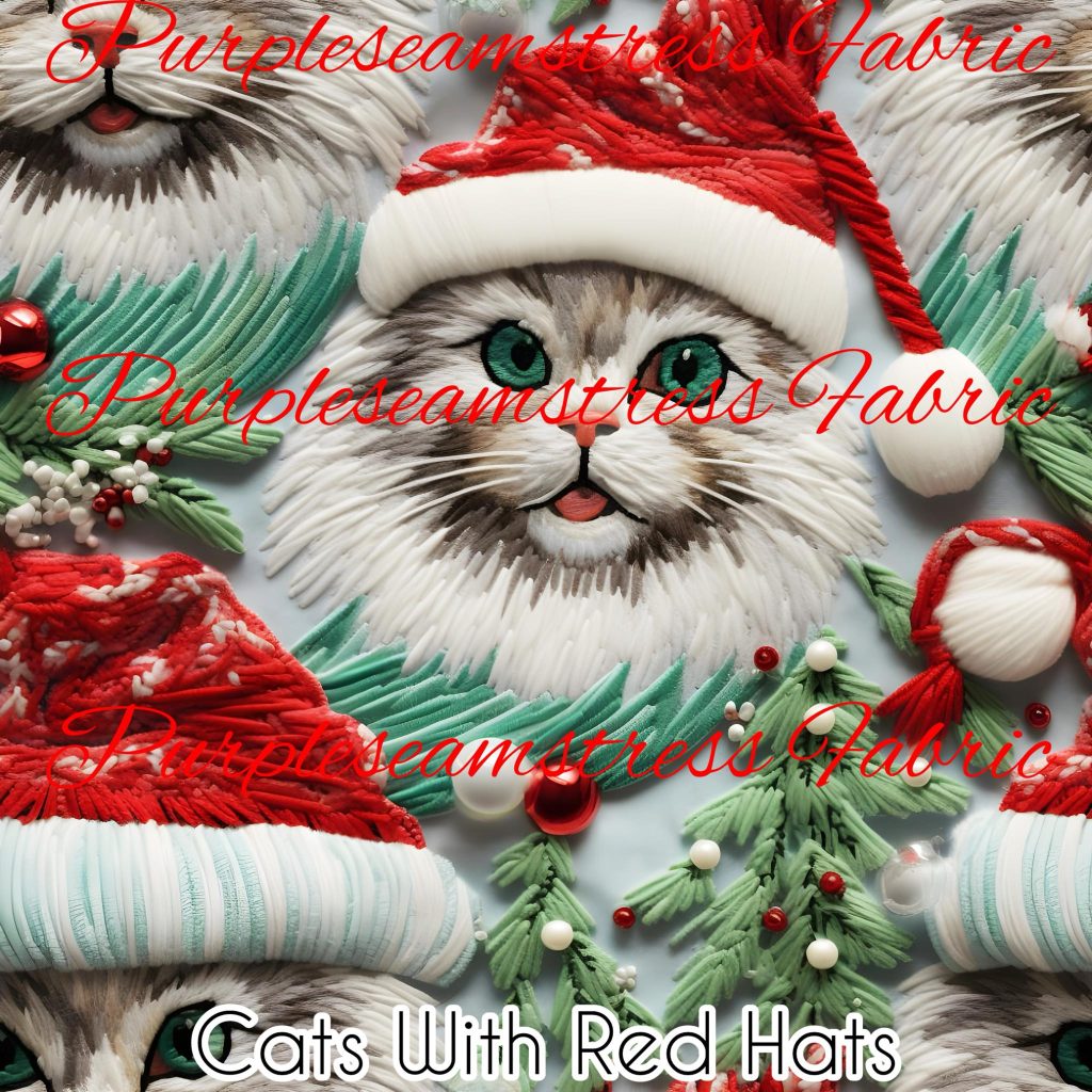 Cats With Red Hats – Fabric – Purpleseamstress Fabric