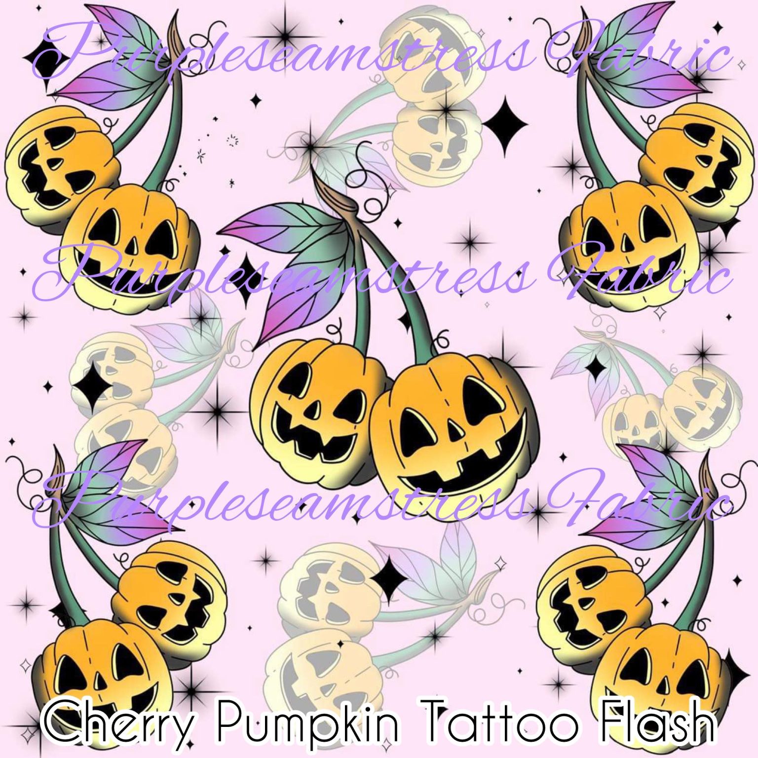 Cherry Pumpkin Tattoo Flash – Fabric – Purpleseamstress Fabric