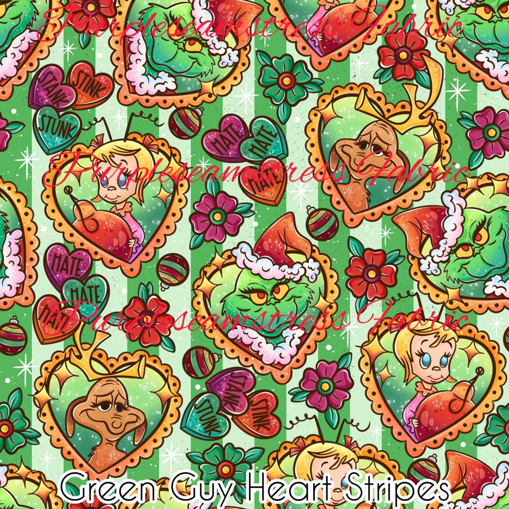 Green Guy Heart Stripes – Fabric – Purpleseamstress Fabric