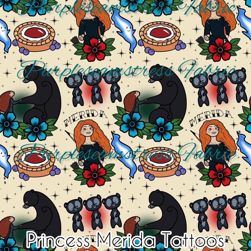 Princess Merida Tattoos – Fabric – Purpleseamstress Fabric
