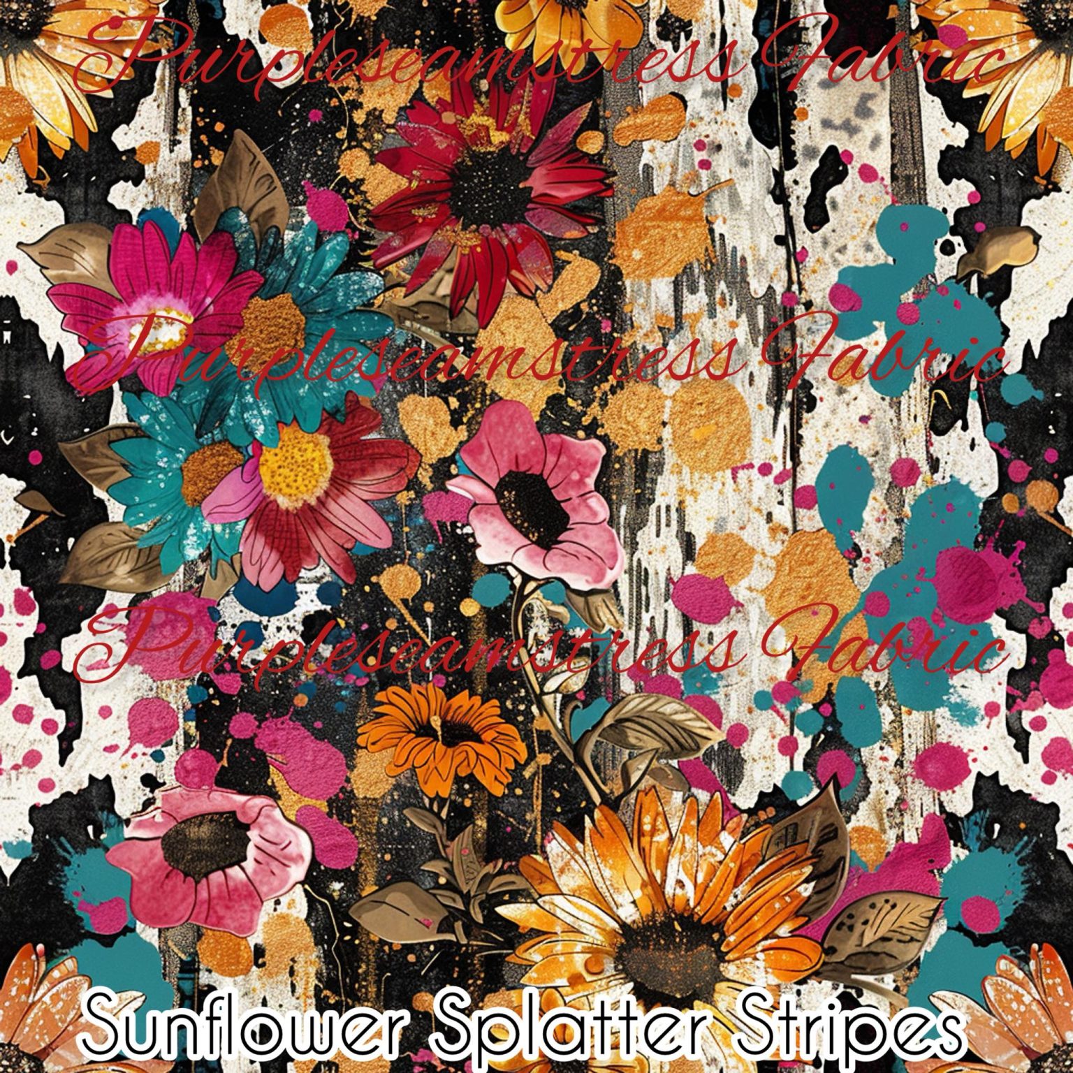 Sunflower Splatter Stripes – Fabric – Purpleseamstress Fabric