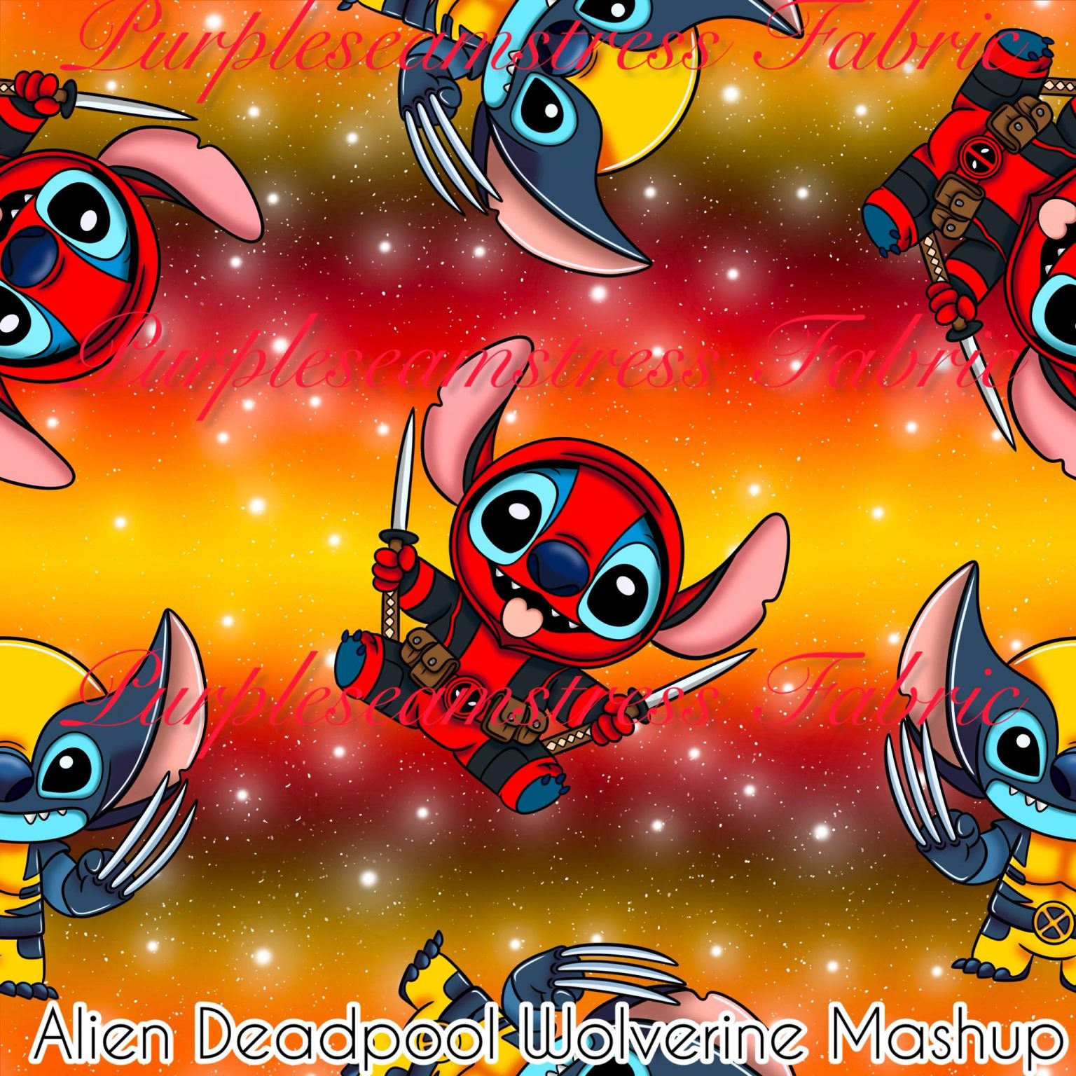Alien Deadpool Wolverine Mashup – Fabric – Purpleseamstress Fabric