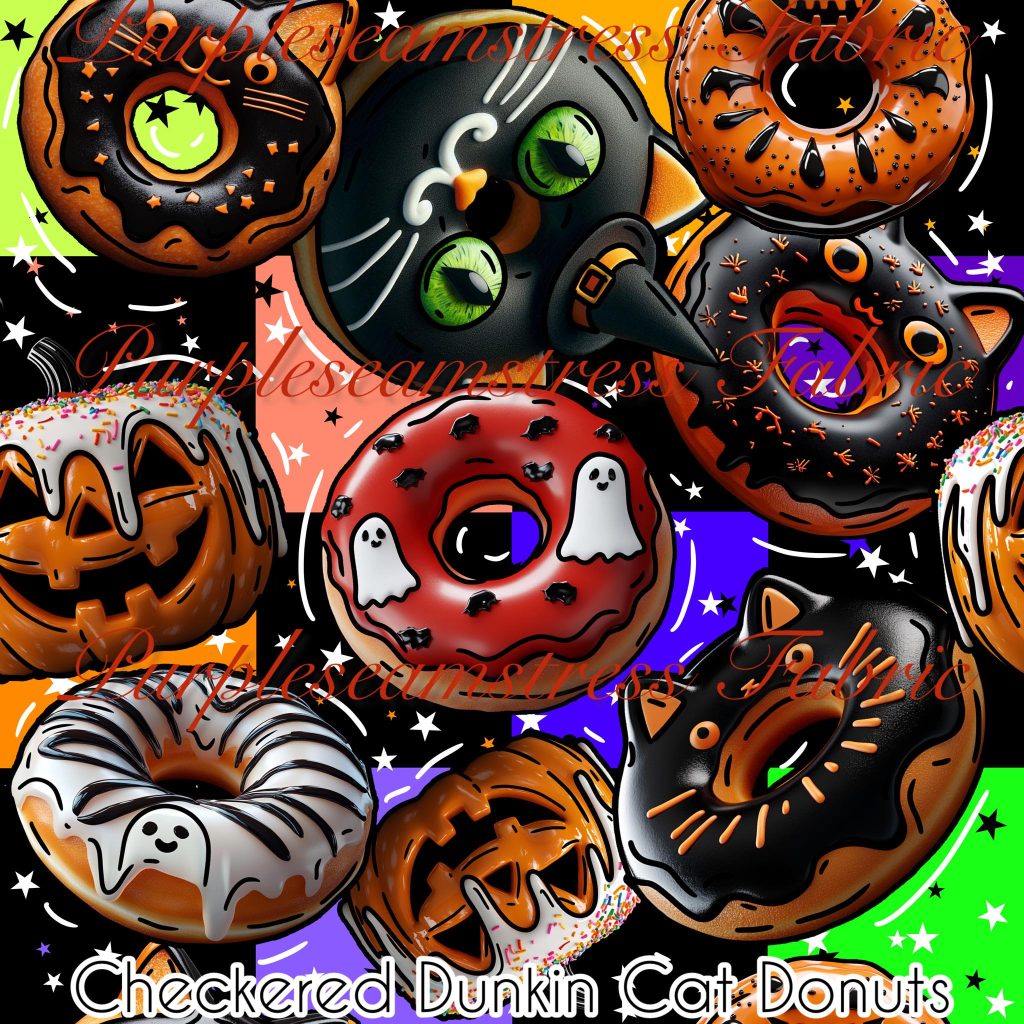 Checkered Dunkin Cat Donuts – Fabric – Purpleseamstress Fabric