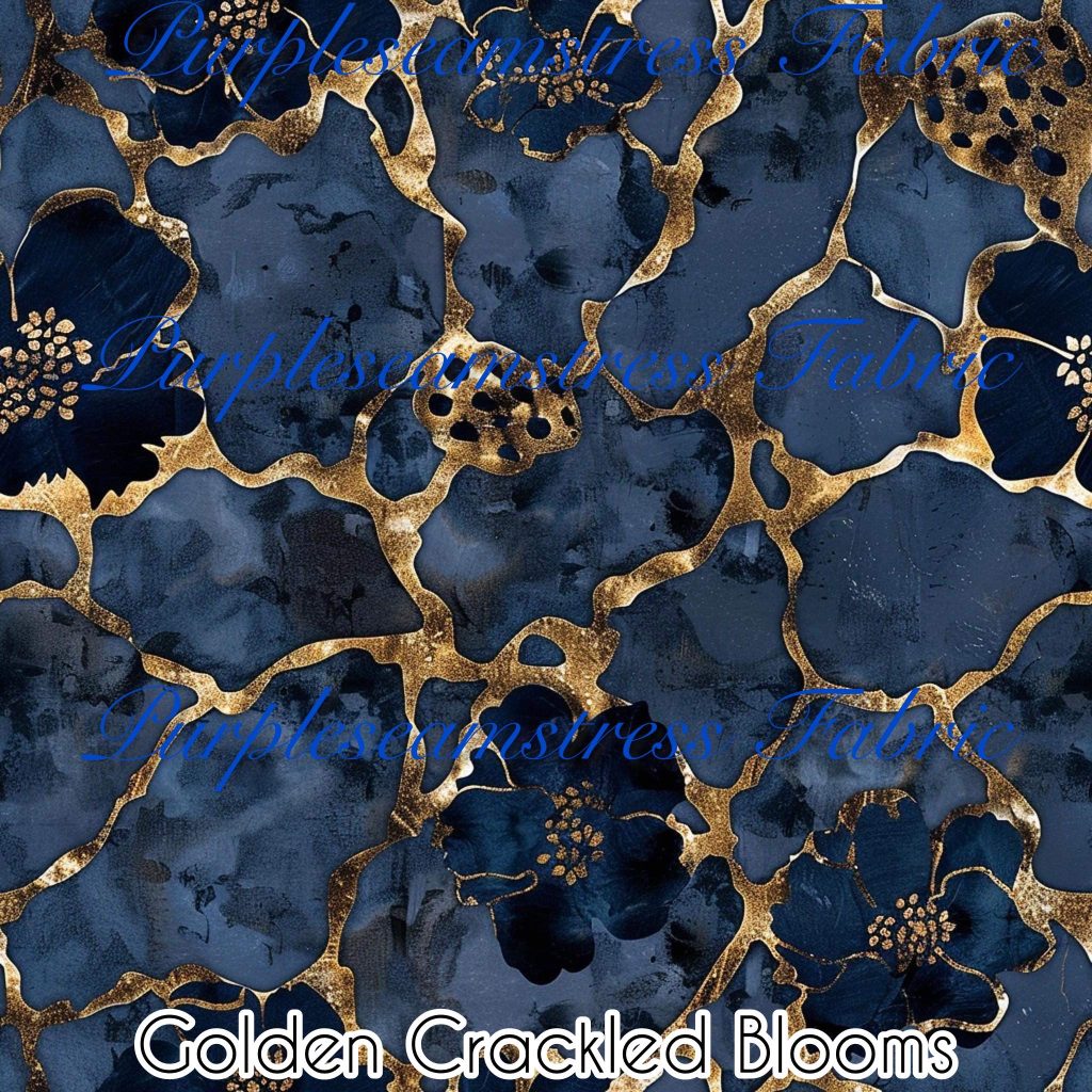 Golden Crackled Blooms – Fabric – Purpleseamstress Fabric