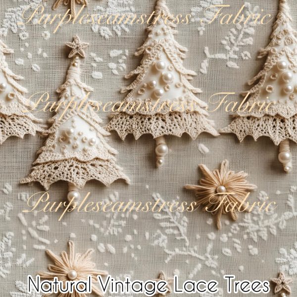 Natural Vintage Lace Trees – Fabric – Purpleseamstress Fabric