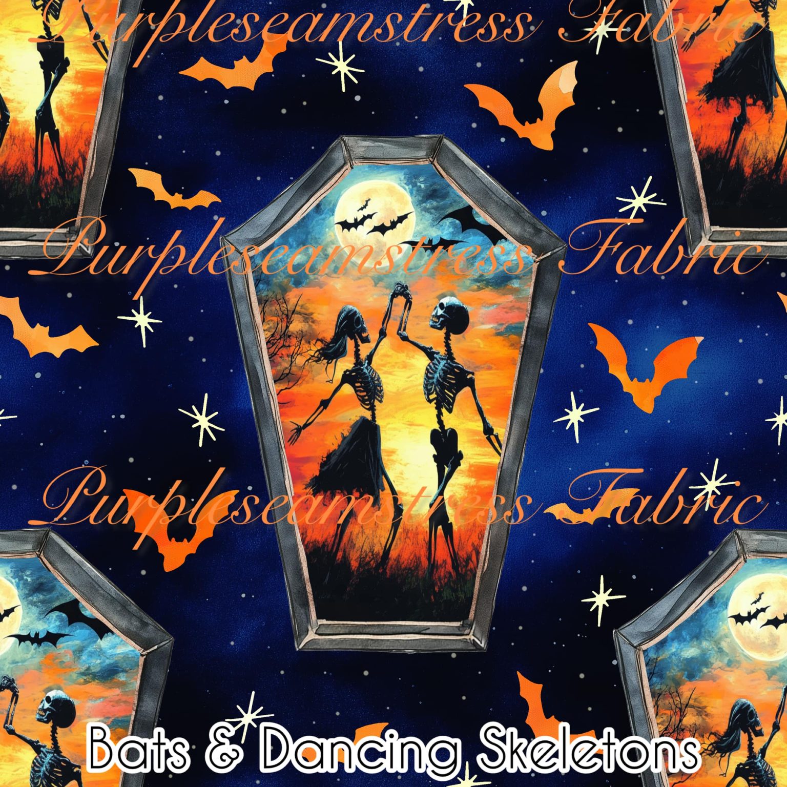 Bats & Dancing Skeletons – Fabric – Purpleseamstress Fabric