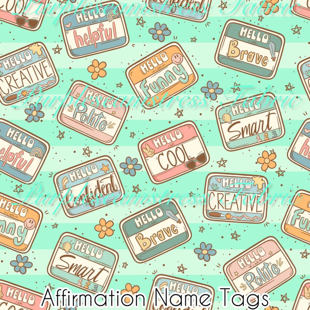 Affirmation Name Tags – Fabric – Purpleseamstress Fabric