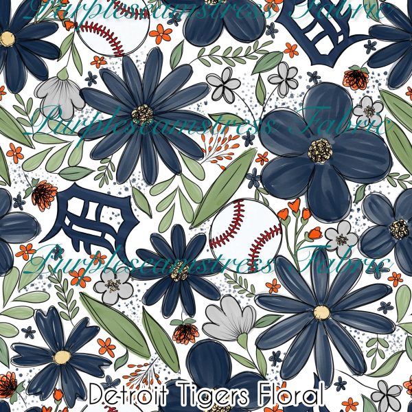 Detroit Tigers Floral – Fabric – Purpleseamstress Fabric
