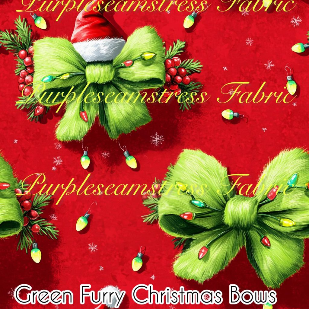 Green Furry Christmas Bows – Purpleseamstress Fabric