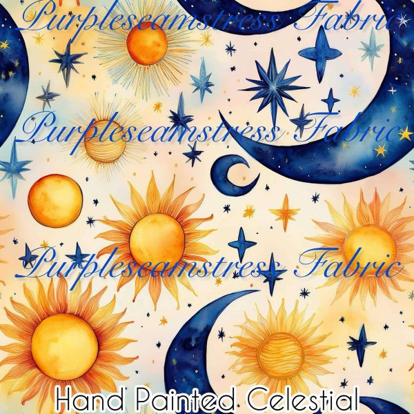 Hand Painted Celestial – Fabric – Purpleseamstress Fabric